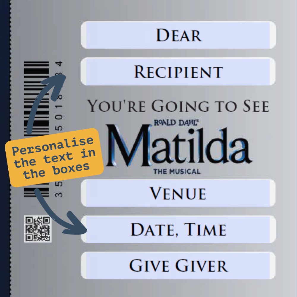 Personalised Printable MATILDA Gift Ticket. Instant Pdf Digital ...