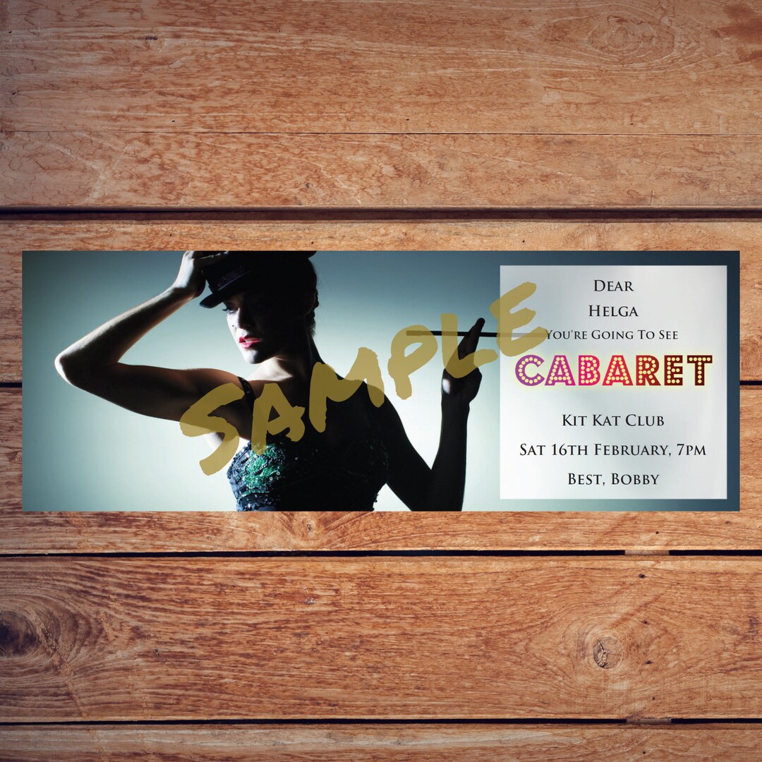 Printable CABARET Gift Ticket. Instant PDF Digital Download. Edit and ...