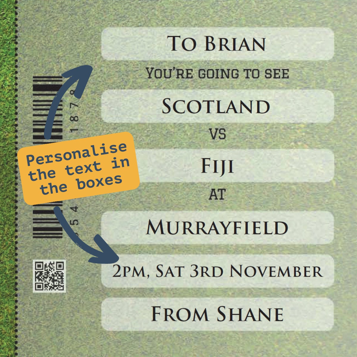 Personalised Printable RUGBY Game Match Gift Ticket. Instant PDF ...