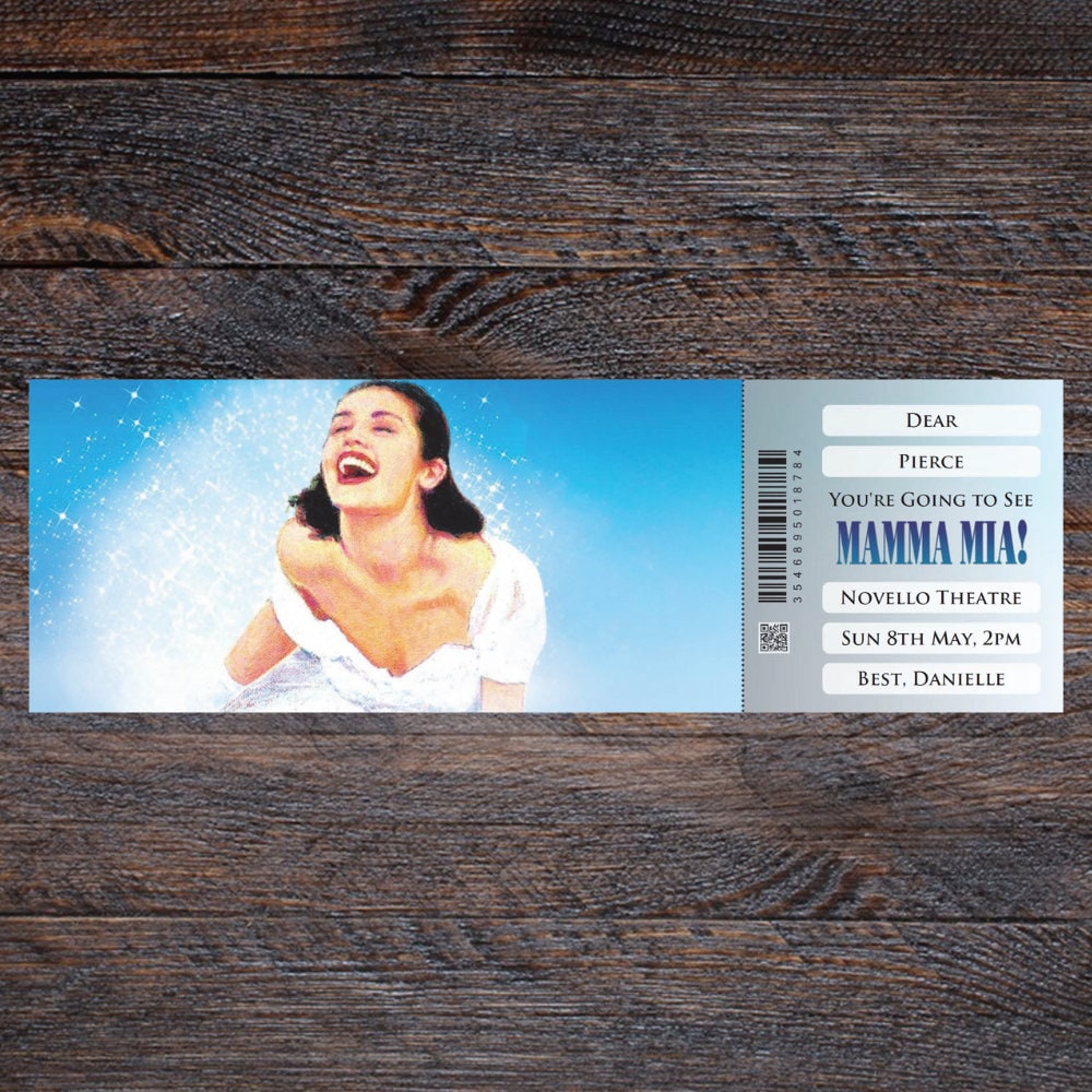 Personalised Printable MAMMA MIA Gift Ticket. Instant PDF Digital ...