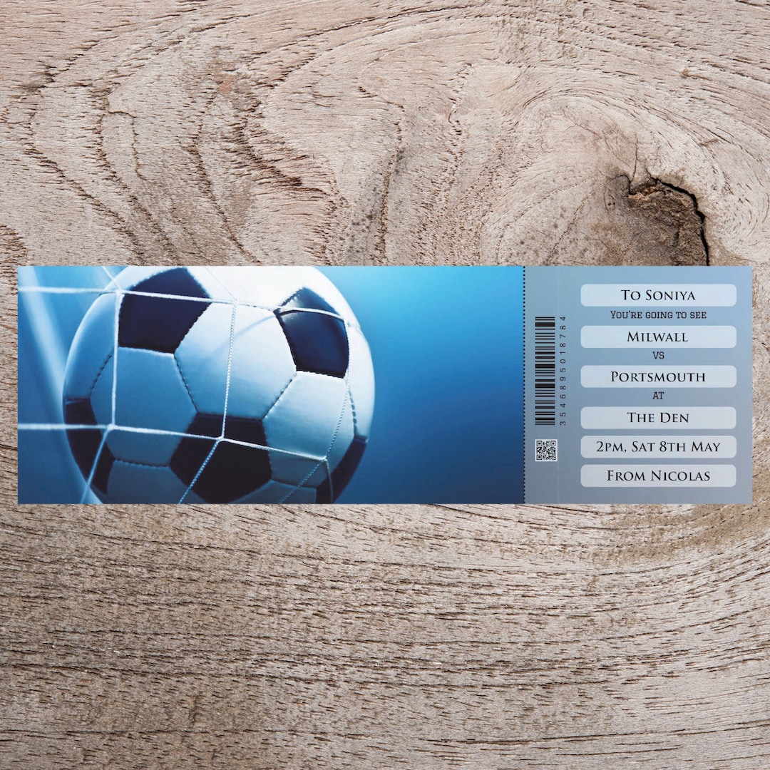 Personalised Printable FOOTBALL (soccer) MATCH Gift Ticket. Instant PDF ...