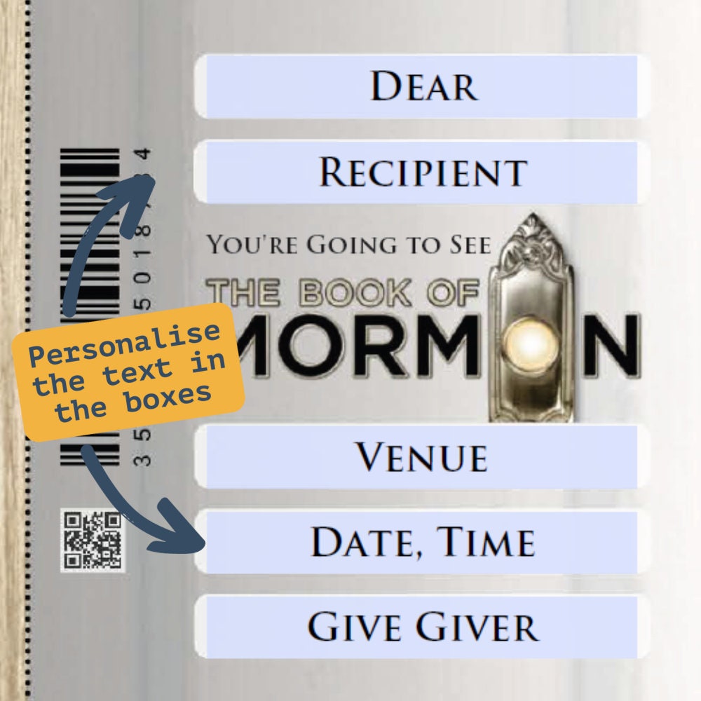 Personalised Printable BOOK of MORMON Gift Ticket. Instant PDF Digital ...