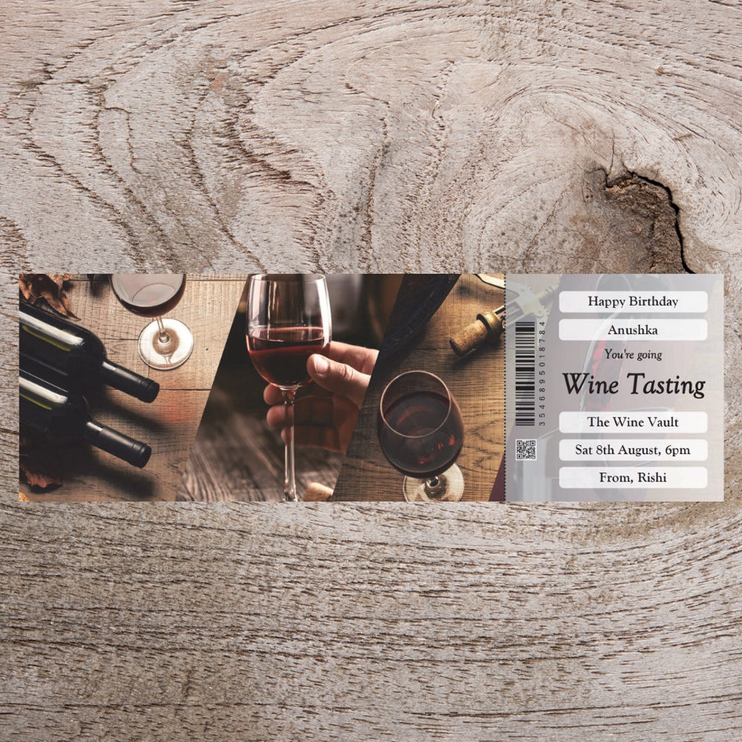 Personalised Printable WINE TASTING Gift Ticket. Instant PDF Digital ...