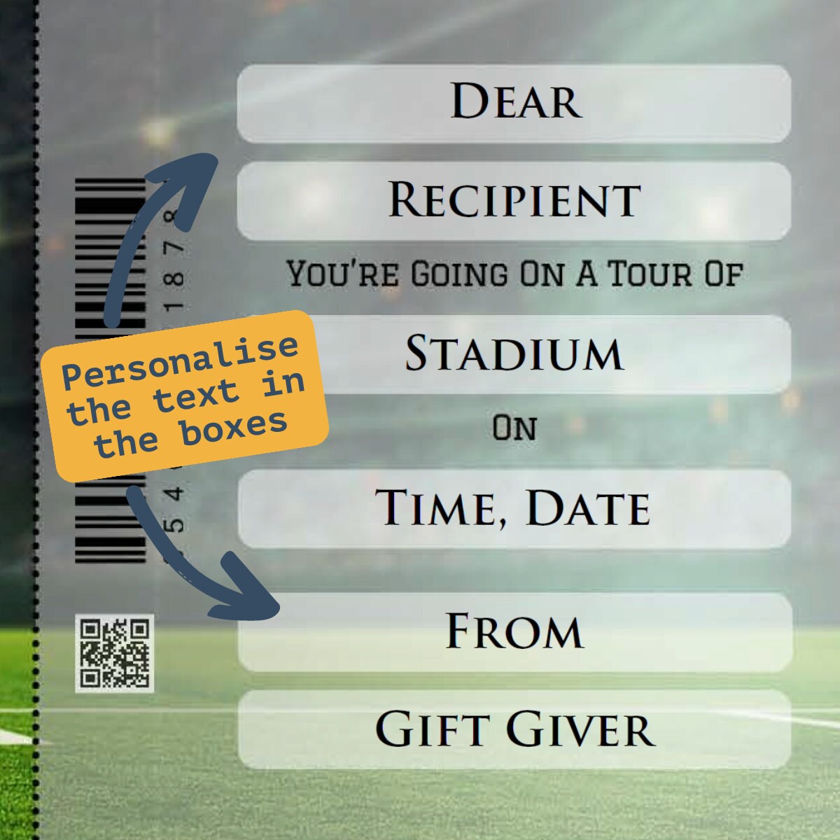 Personalised Printable FOOTBALL (soccer) STADIUM TOUR Gift Ticket ...