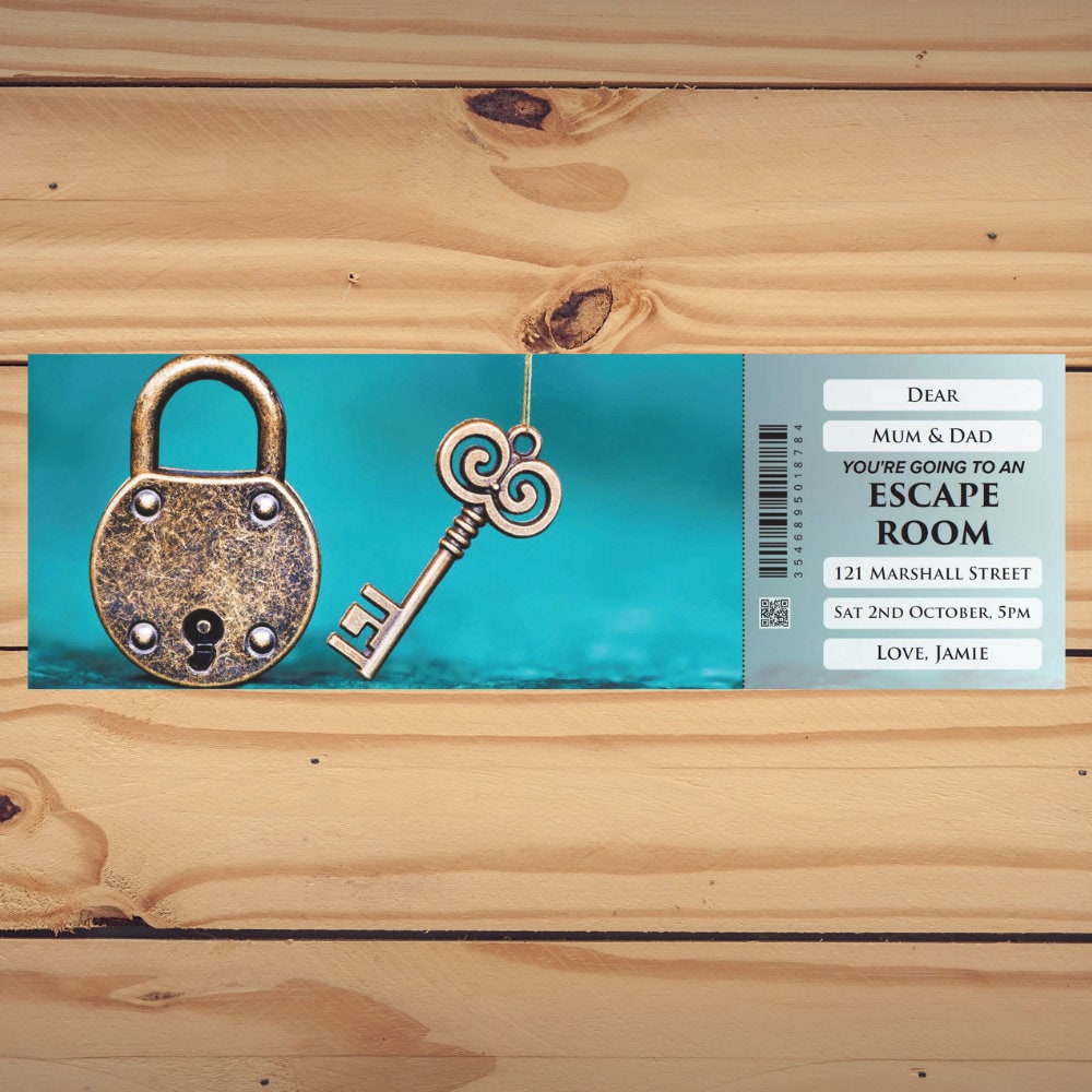 Personalisable Printable ESCAPE ROOM Gift Ticket. Instant PDF Digital ...