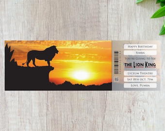 Personalised Printable LION KING Gift Ticket. Instant PDF Digital ...
