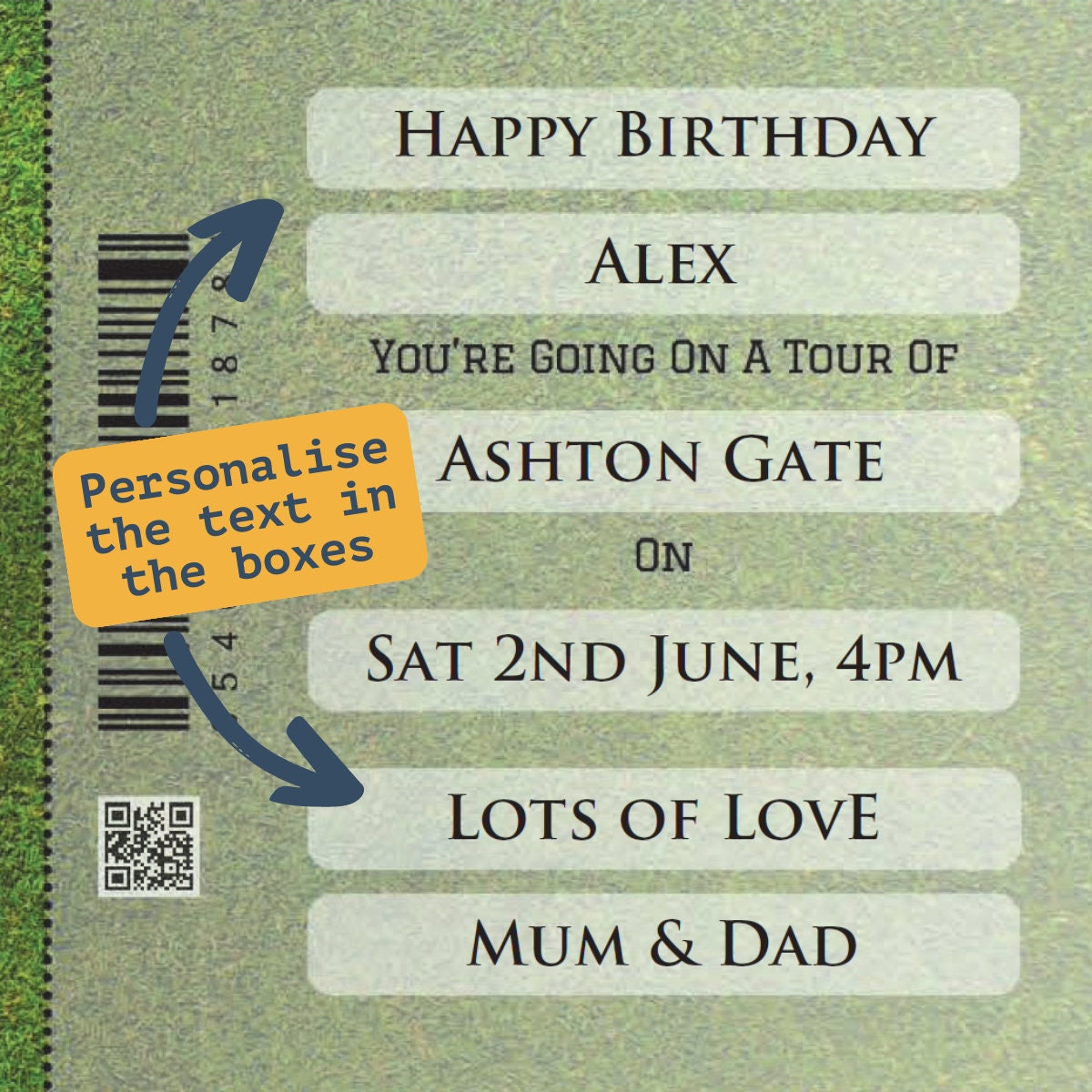 Personalised Printable RUGBY STADIUM TOUR Gift Ticket. Instant Pdf ...