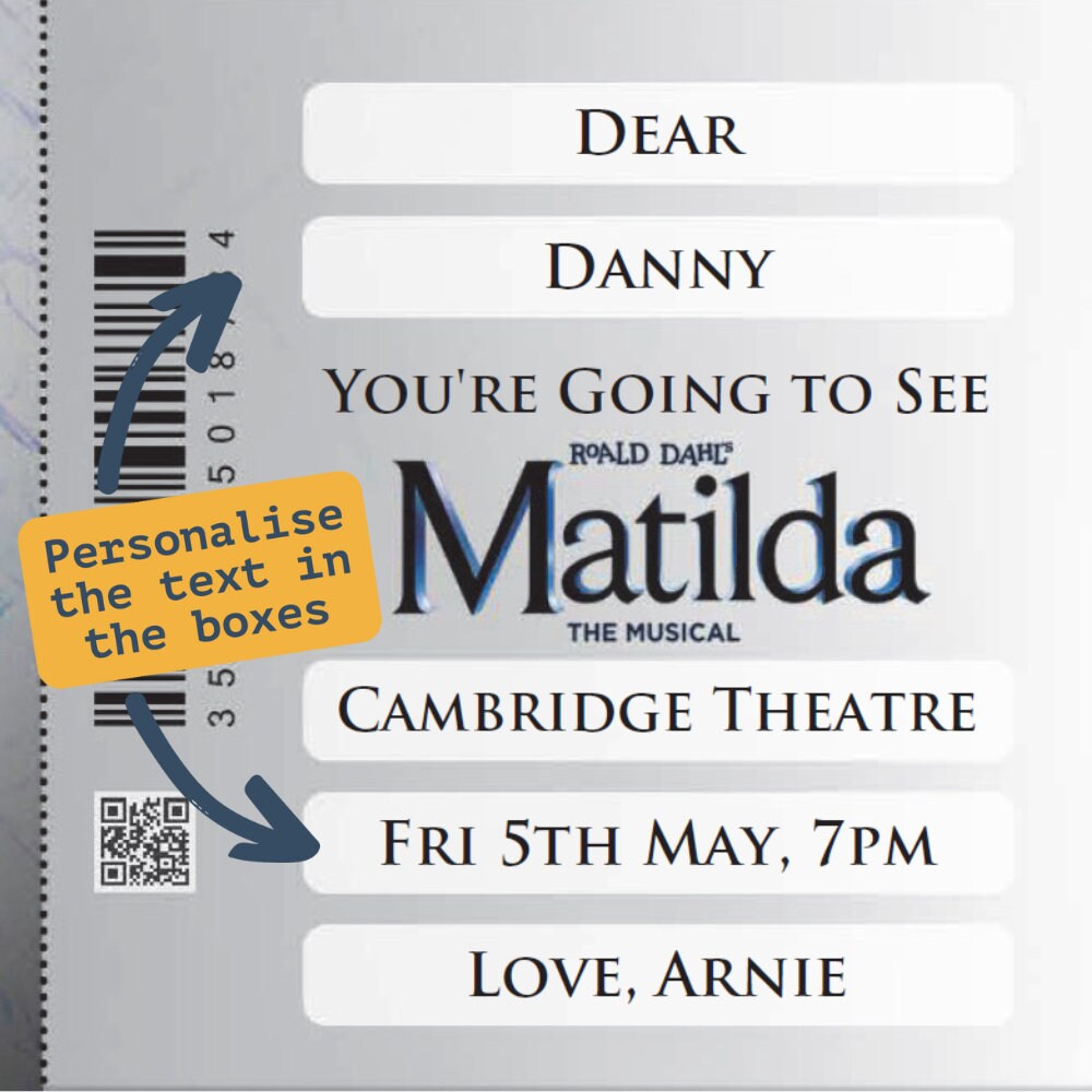 Personalised Printable MATILDA Gift Ticket. Instant Pdf Digital ...