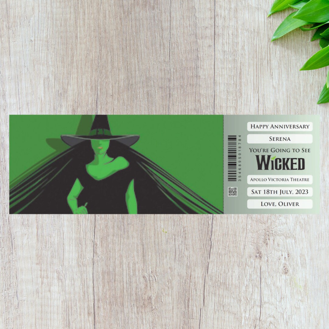 Personalised Printable WICKED Gift Ticket. Instant PDF Digital Download ...