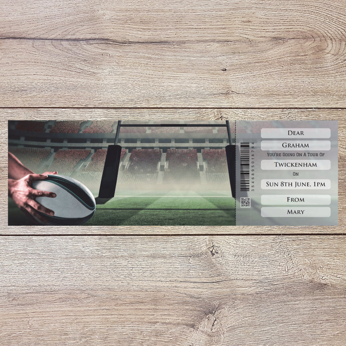Personalised Printable RUGBY STADIUM TOUR Gift Ticket. Instant Pdf ...