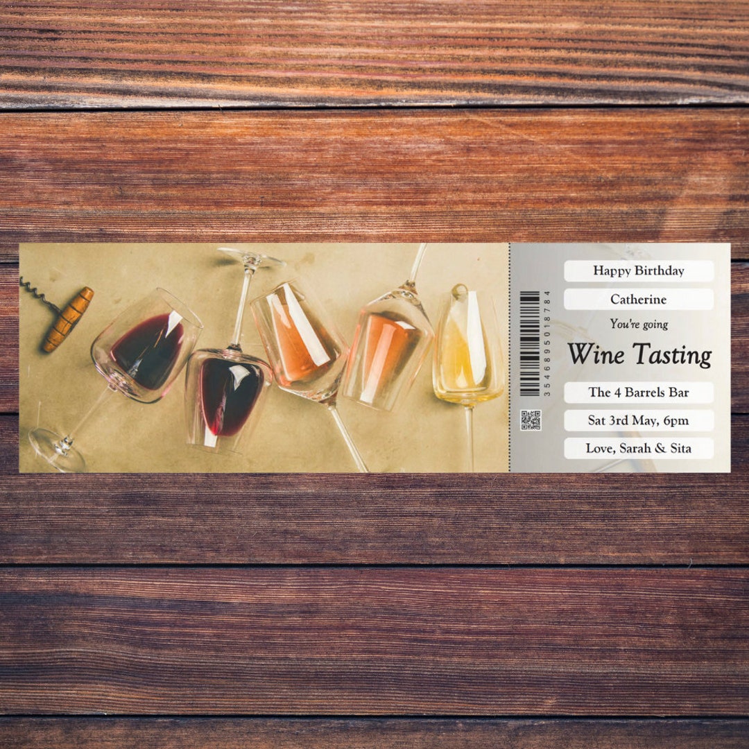Personalised Printable WINE TASTING Gift Ticket. Instant PDF Digital ...