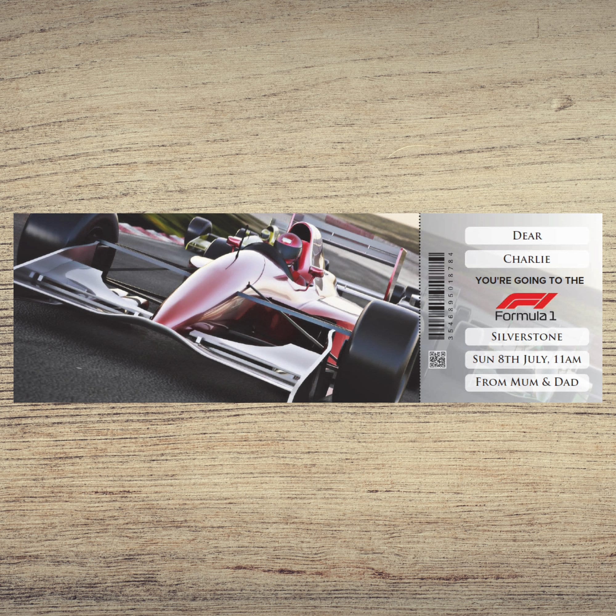 Personalised Printable FORMULA 1 ONE Gift Ticket. Instant PDF Digital ...