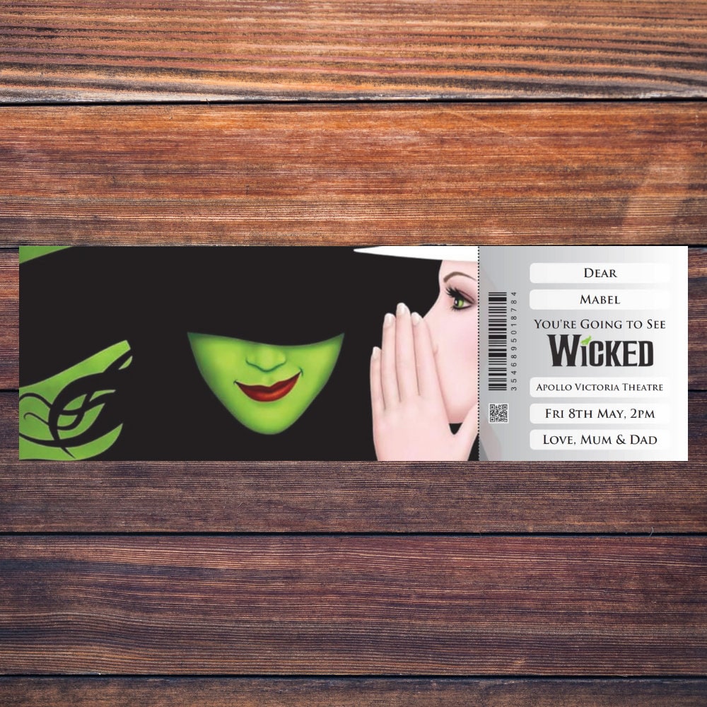 Personalised Printable WICKED Gift Ticket. Instant PDF Digital Download. Great Surprise Gift ...