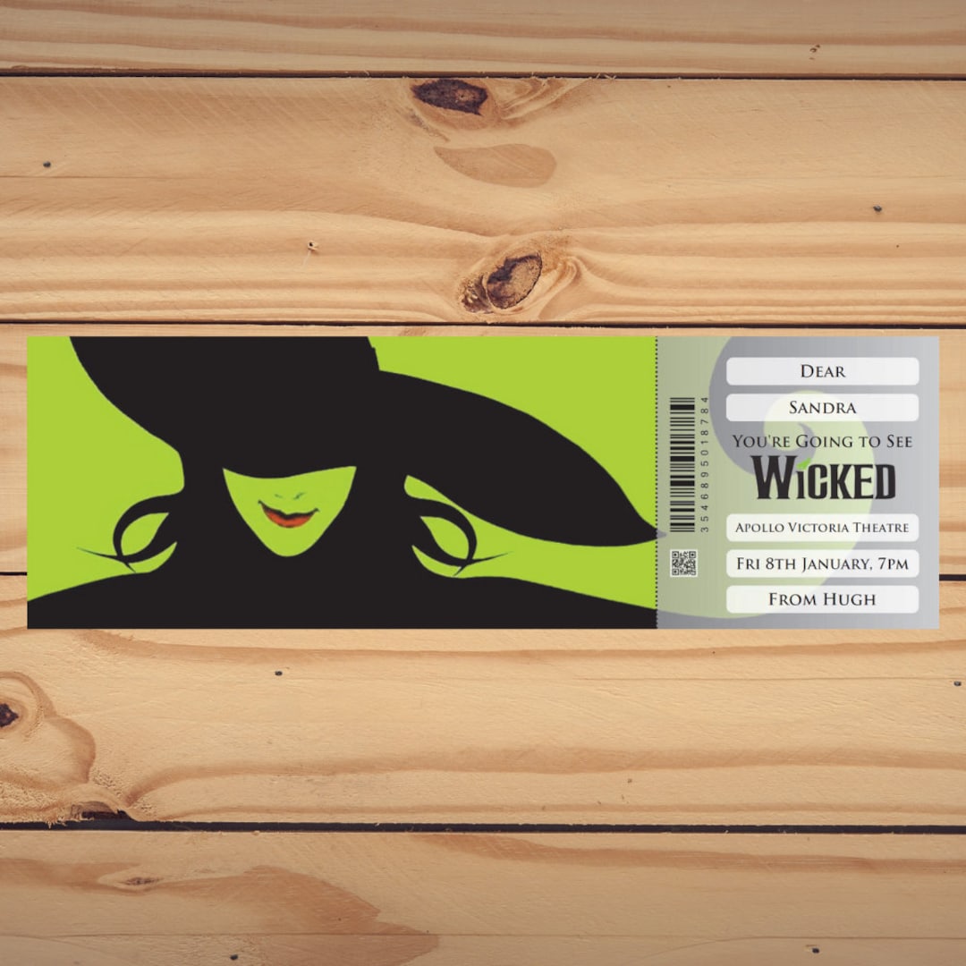 Personalised Printable WICKED Gift Ticket. Instant PDF Digital Download ...