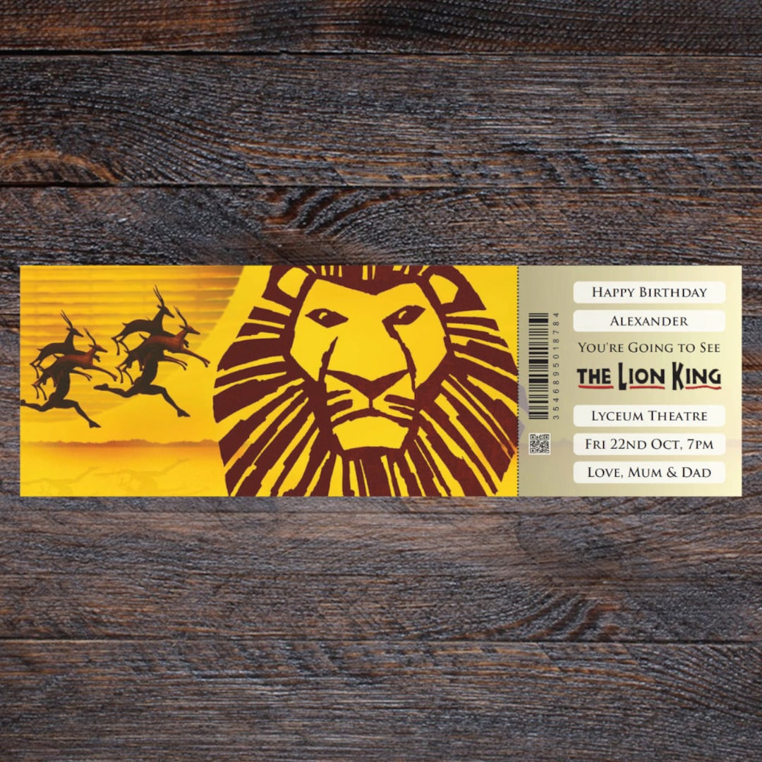 Personalised Printable LION KING Gift Ticket. Instant PDF Digital ...