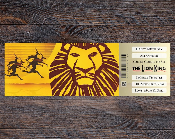 Personalised Printable LION KING Gift Ticket. Instant PDF Digital ...