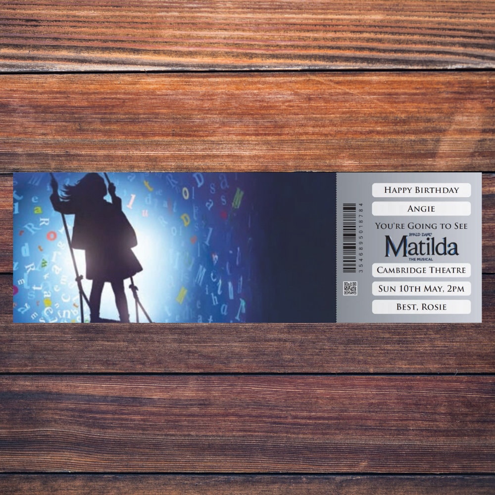 Personalised Printable MATILDA Gift Ticket. Instant Pdf Digital ...