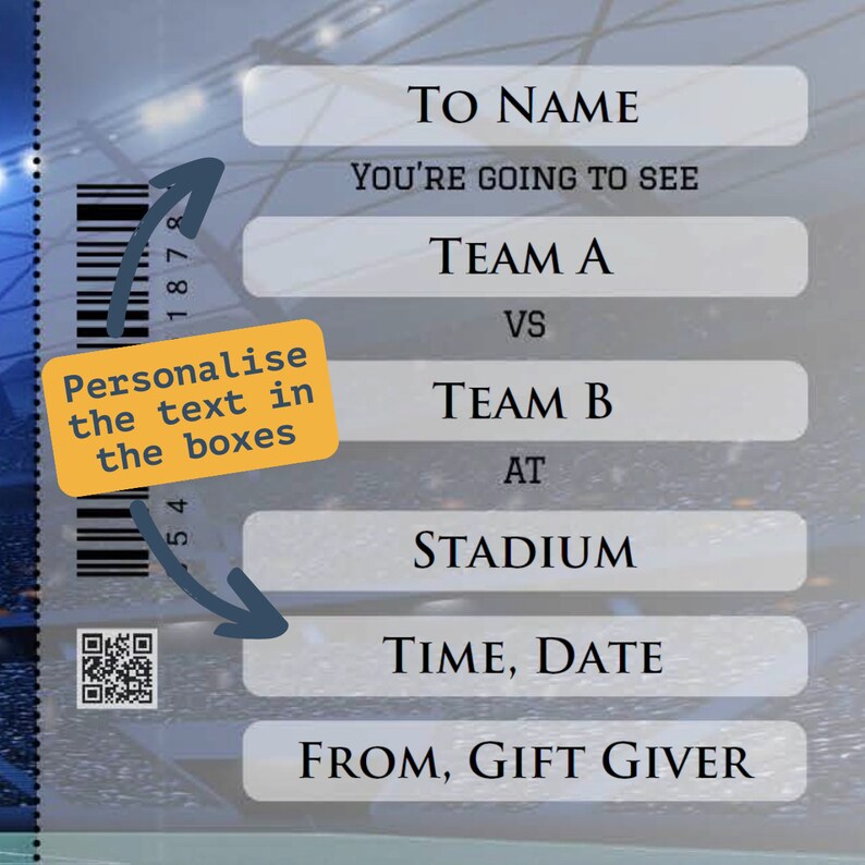 Personalised Printable FOOTBALL (soccer) MATCH Gift Ticket. Instant PDF ...