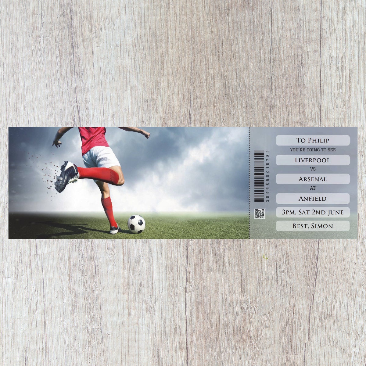 Personalised Printable FOOTBALL soccer MATCH Gift Ticket. Instant PDF ...