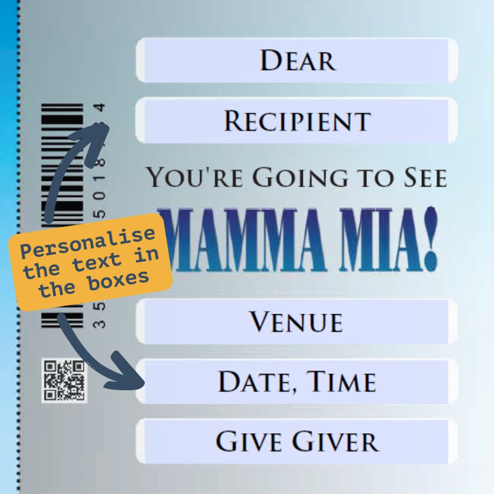Personalised Printable MAMMA MIA Gift Ticket. Instant PDF Digital ...