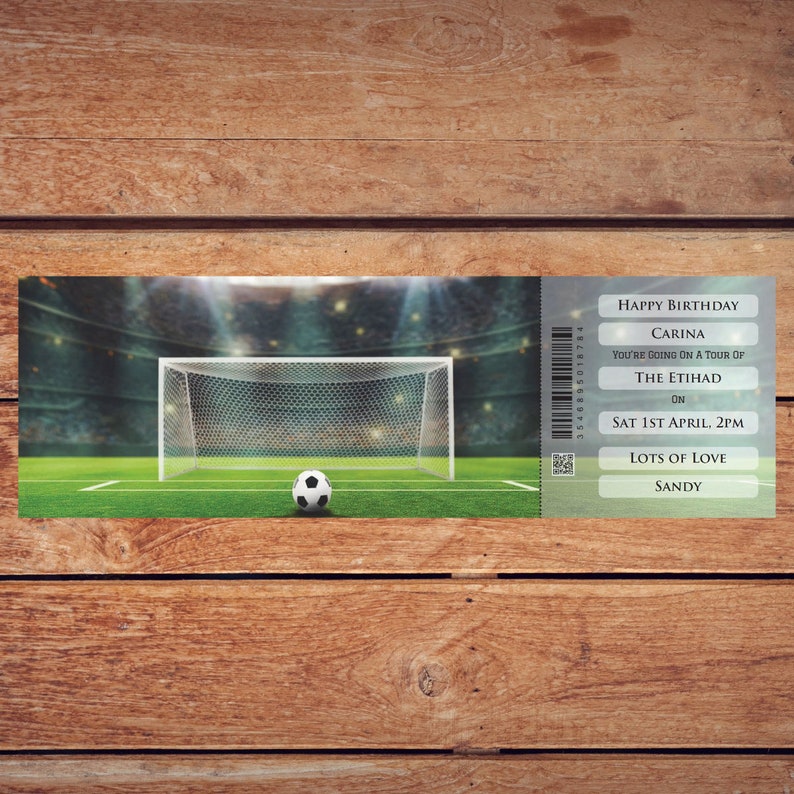 Personalised Printable FOOTBALL (soccer) STADIUM TOUR Gift Ticket ...