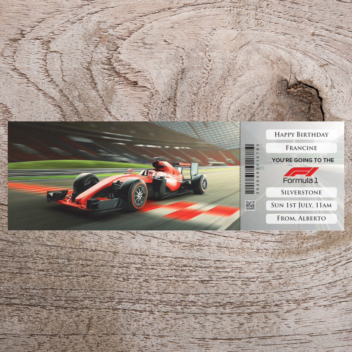 Personalised Printable FORMULA 1 ONE Gift Ticket. Instant PDF Digital ...