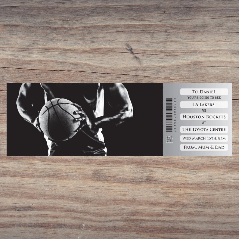 Personalised Printable BASKETBALL Match Game Gift Ticket. Instant PDF ...
