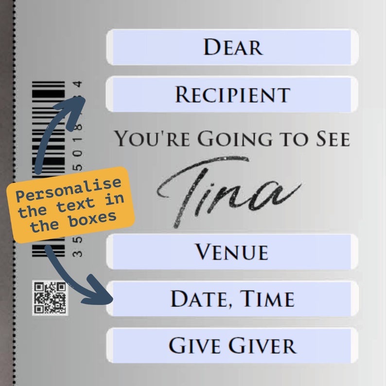 Personalised Printable TINA TURNER Musical Gift Ticket. Instant Pdf ...