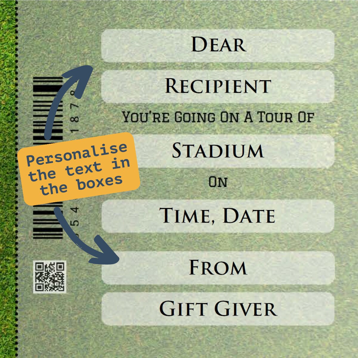 Personalised Printable RUGBY STADIUM TOUR Gift Ticket. Instant Pdf ...