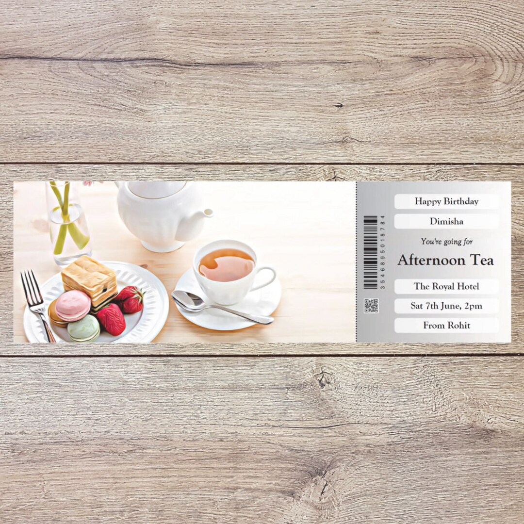 Personalised Printable AFTERNOON TEA Gift Ticket. Instant PDF Digital ...