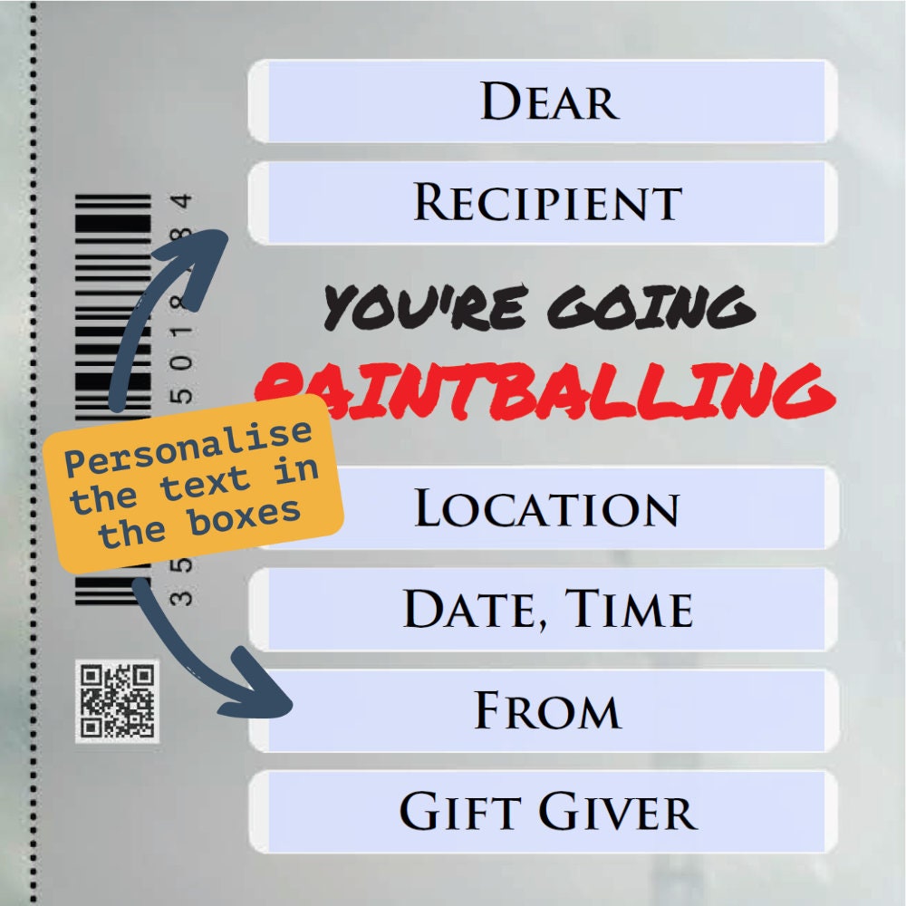 Personalisierte PAINTBALL-Geschenkkarte zum Ausdrucken. Sofortiger ...