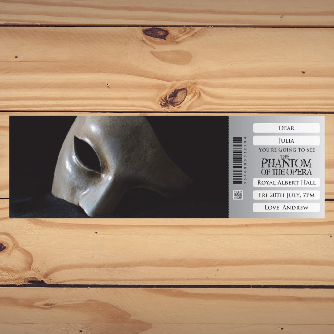 Personalised Printable PHANTOM of the OPERA Gift Ticket. Instant PDF ...