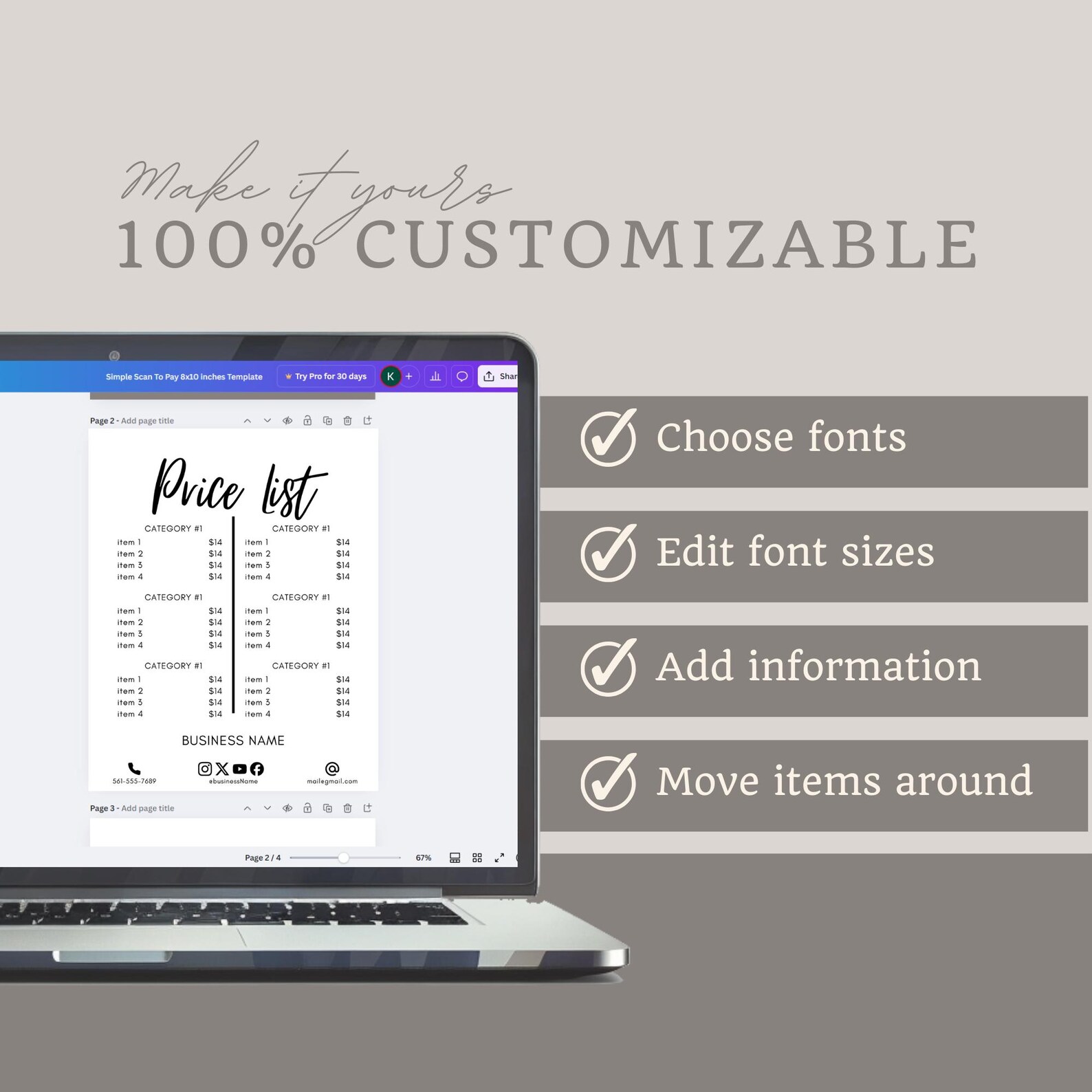 Price List Sign Template Editable Price List Bundle Template for Small ...