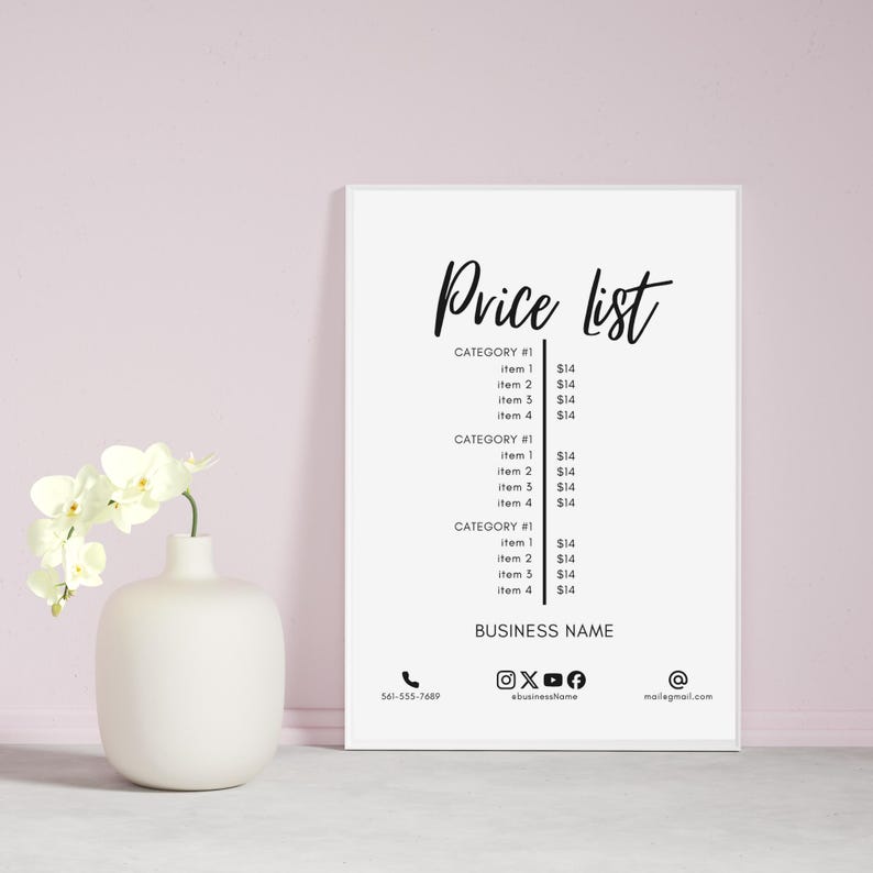Price List Sign Template Editable Price List Bundle Template for Small ...