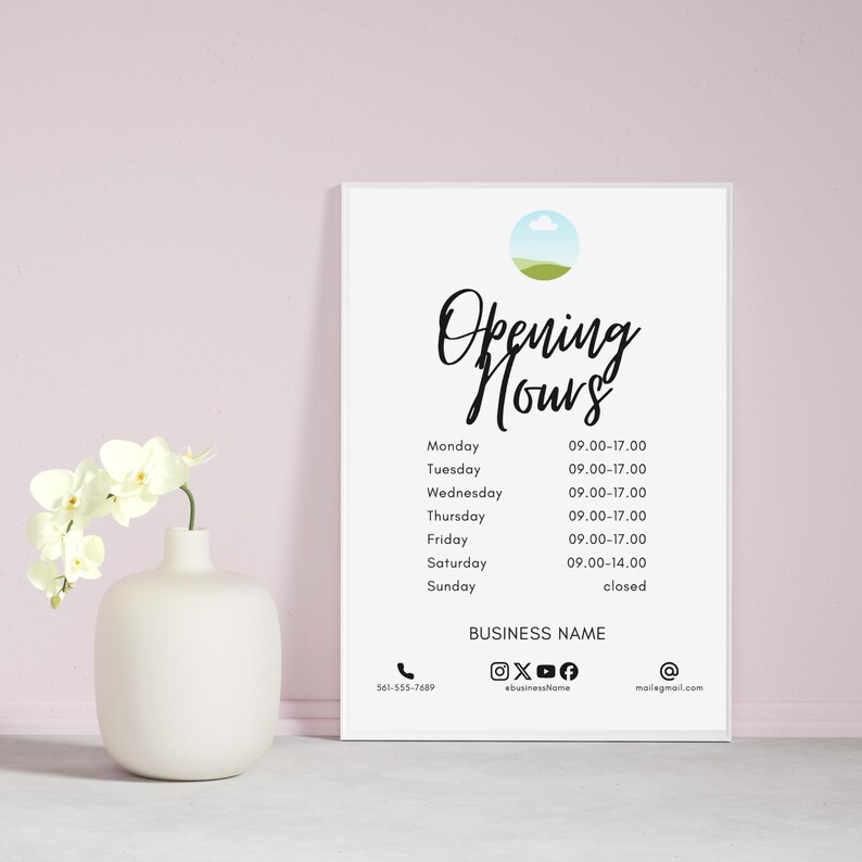 Editable Opening Hours Sign Canva Template Small Business Canva ...