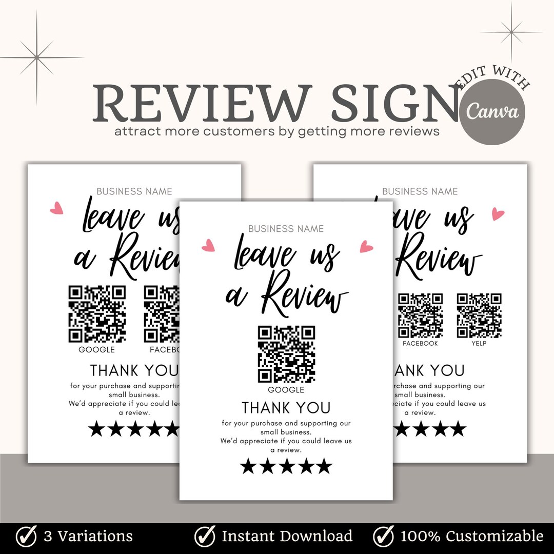 Editable Review Sign Canva Template Small Business Canva Template ...