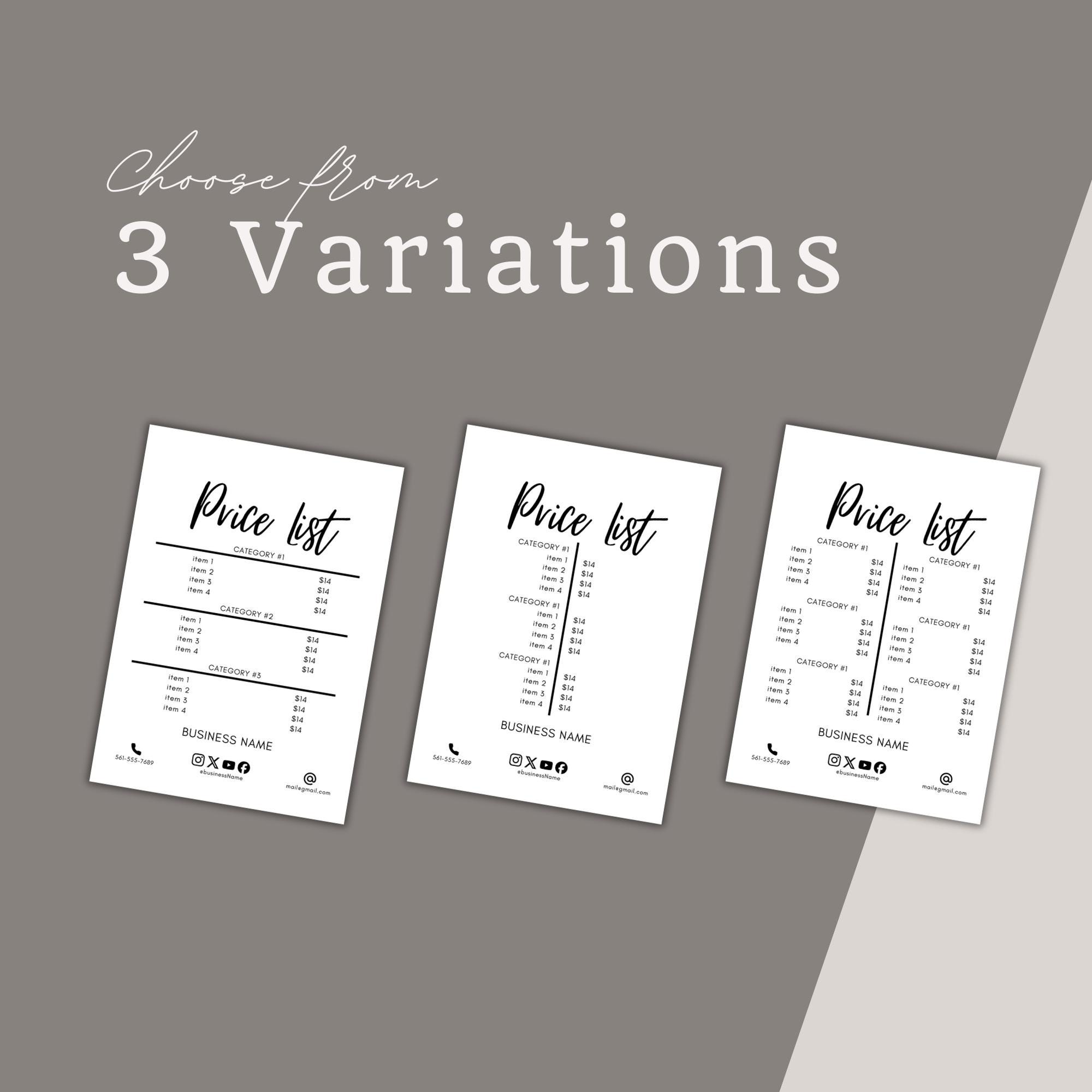 Price List Sign Template Editable Price List Bundle Template for Small ...