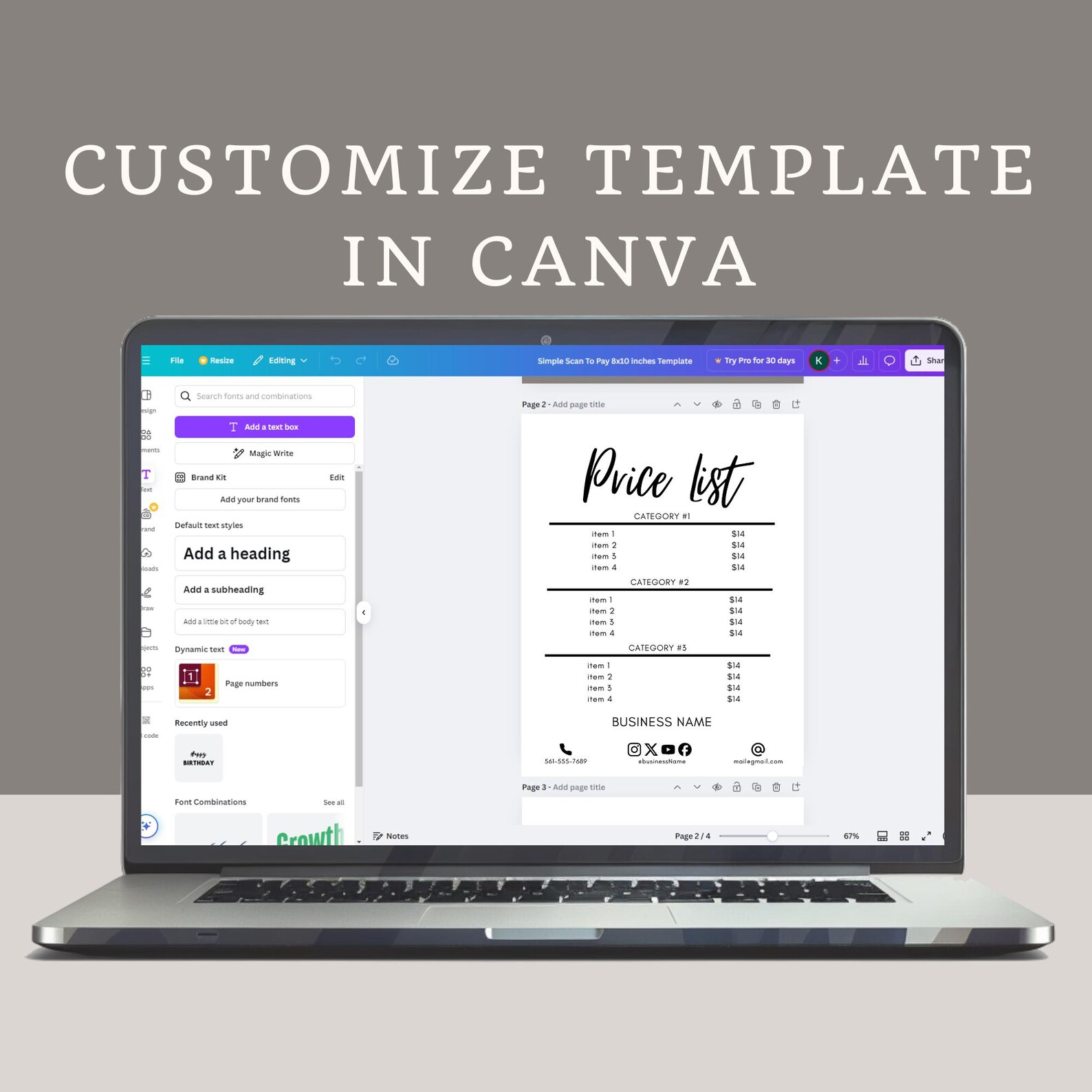 Price List Sign Template Editable Price List Bundle Template for Small ...