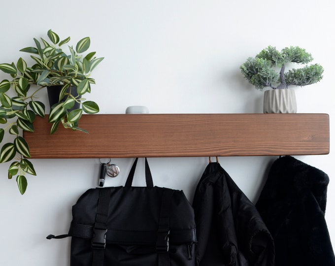 Wall Mounted Entryway Shelf With Hooks Industrial Hallway Organizer ...