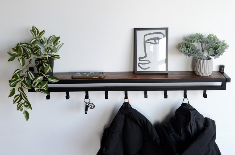 Entryway Wall Mount Floating Organizer With Hooks Industrial - Etsy
