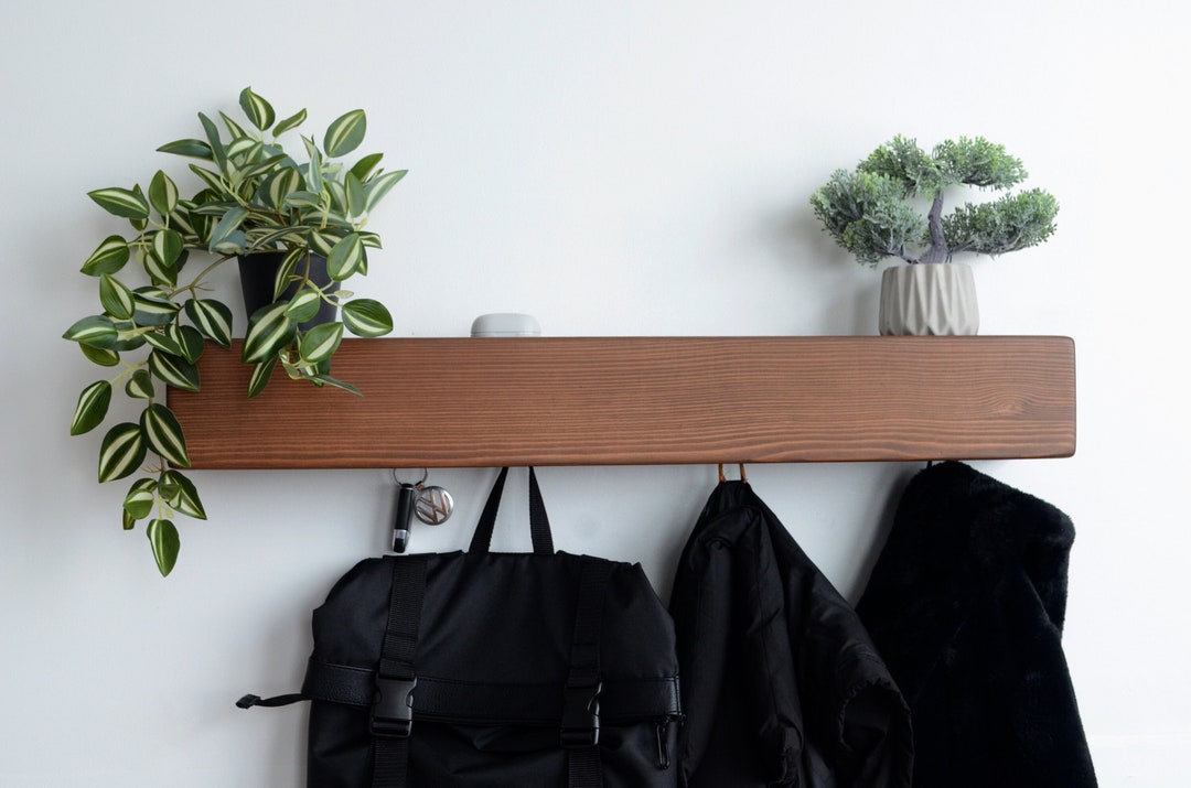 Wall Mounted Entryway Shelf With Hooks Industrial Hallway Organizer ...