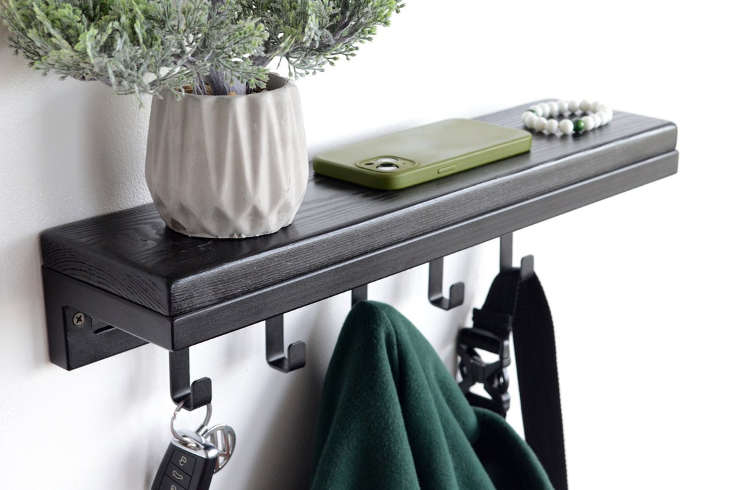 Entryway Wall Mounted Floating Coat Rack With Shelf Mail and Keys ...