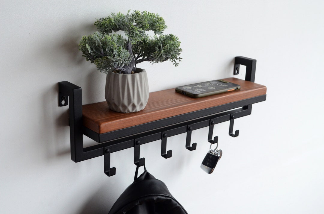 Floating Wall Mount Entryway Rack With Shelf Metal Coat Racks Unique ...