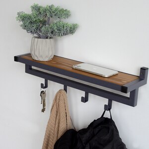 Wall Mounted Entryway Shelf With Hooks Unique Floating Metal - Etsy