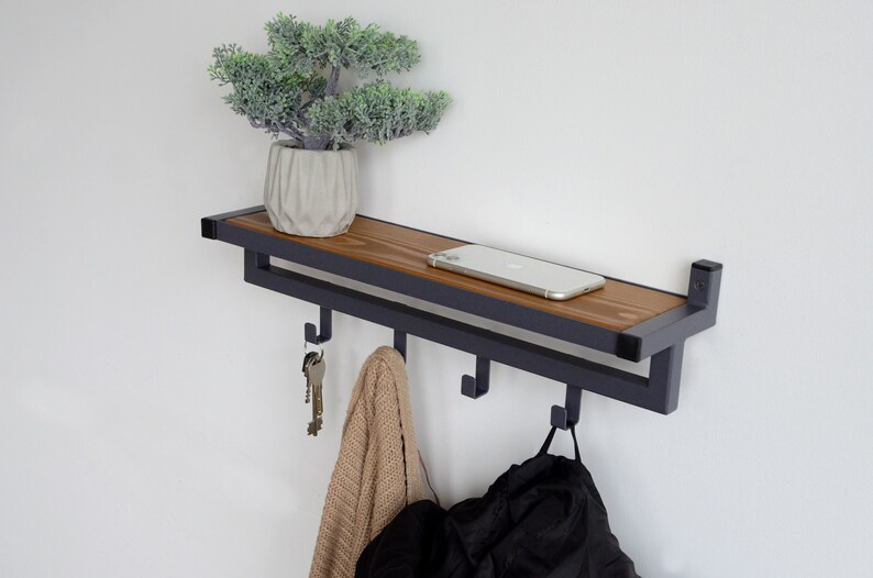 Wall Mounted Entryway Shelf With Hooks Unique Floating Metal - Etsy