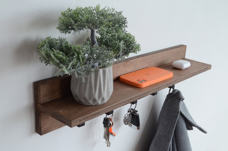 Unique Floating Entryway Wall Mounted Shelf With Metal Hooks - Etsy