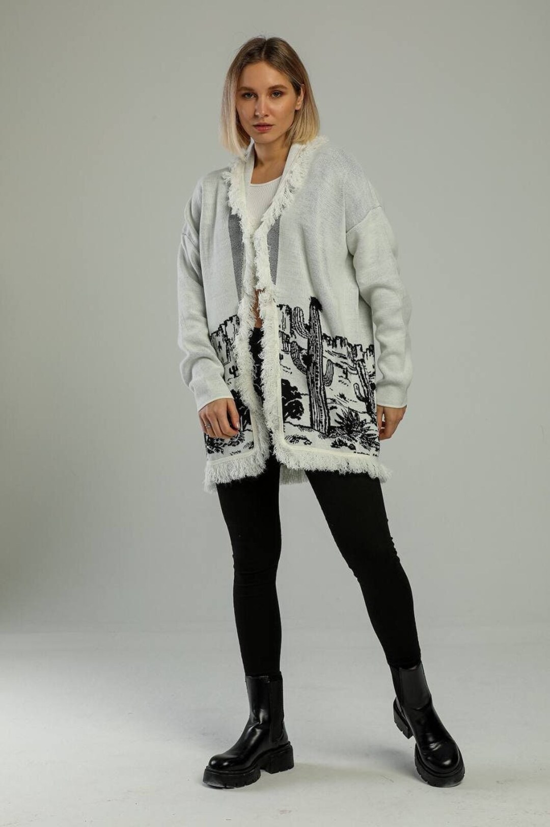 Western Landscape Fringe Cardigan, Tribal Cardigan, Boho Cardigan ...