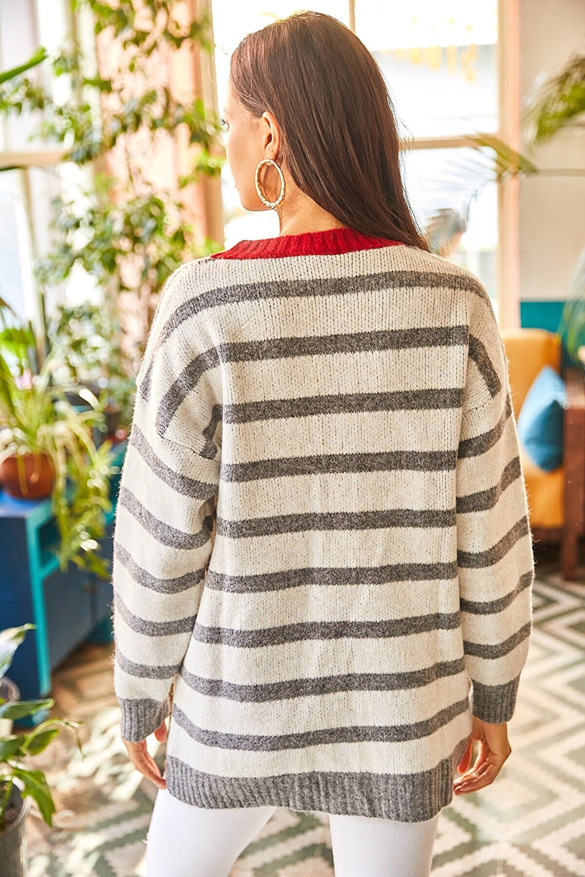 Heart Pattern Striped Sweater, Red Heart Knit Cardigan, Valentines Gift ...