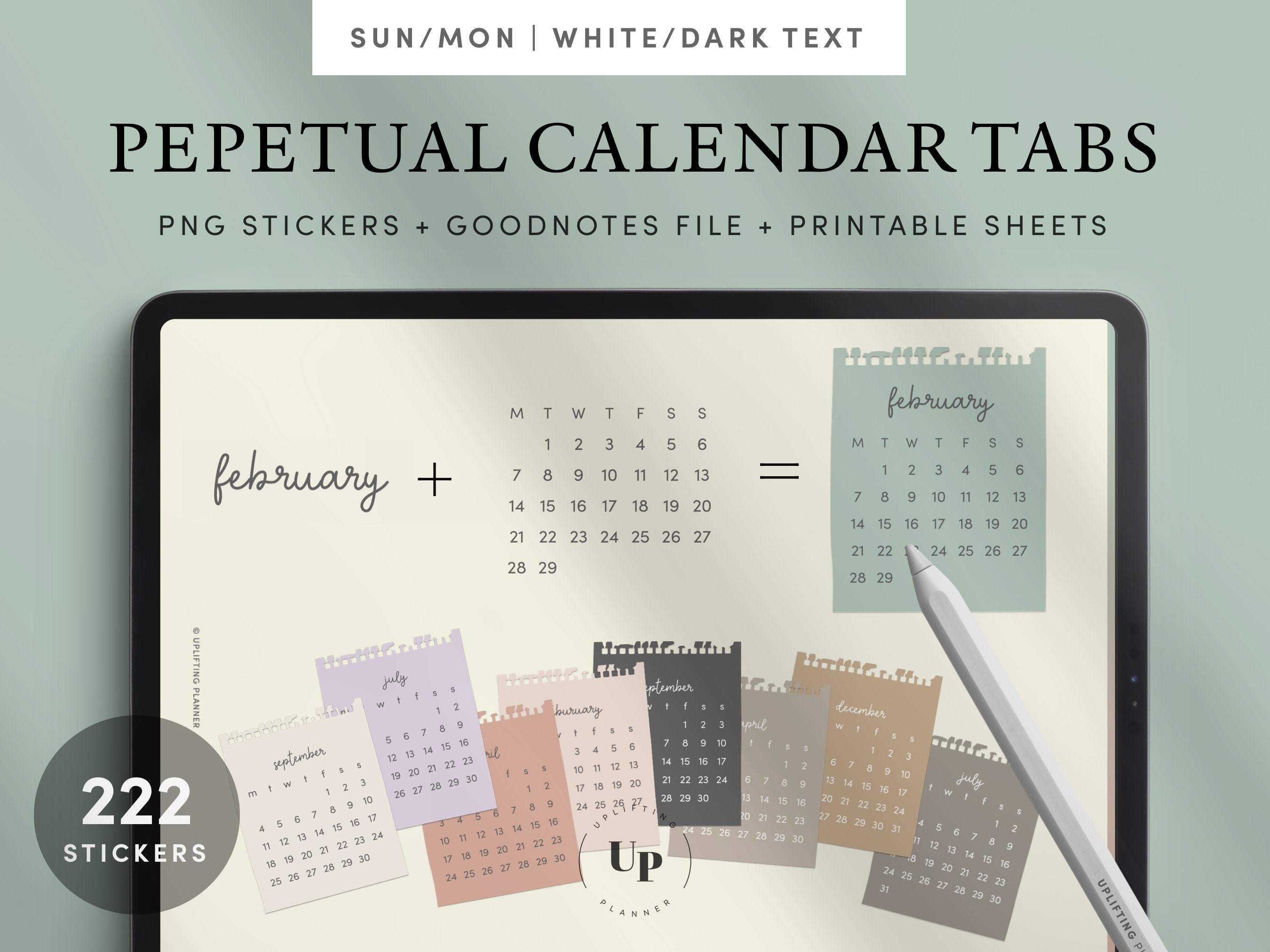 Calendar Digital Sticker Bundle Perpetual Mini Monthly Calendar and US ...