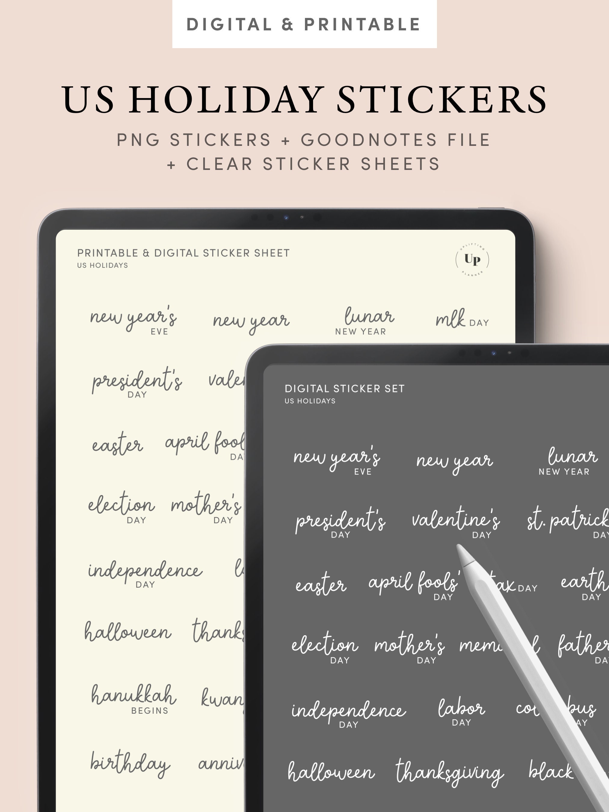 Calendar Digital Sticker Bundle Perpetual Mini Monthly Calendar and US ...